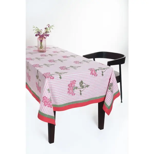 INNER CHILD Pink Hydrangea Blockprint Tablecloth - Pink Hydrangea - 60x90