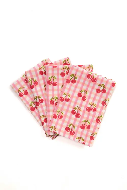 INNER CHILD Cherry Blockprint Napkinsset Of 4 - Red Gingham
