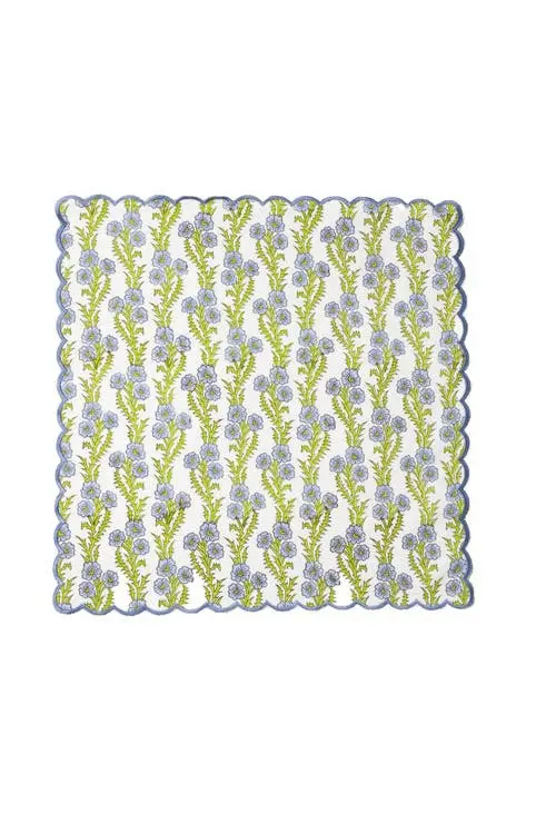 INNER CHILD Forget-me-not Scallop Embroidered Blockprint Napkinset Of 4 - Blue