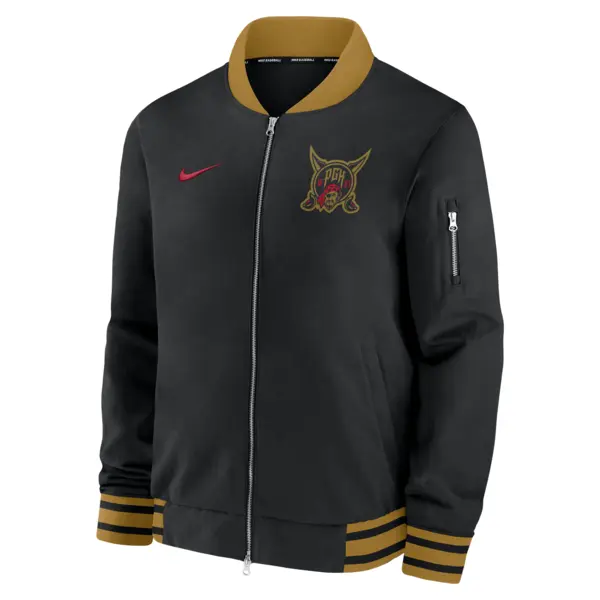 Nike Pittsburgh Pirates Authentic Collection City Connect Mlb Full-zip Bomber Jacket - Black