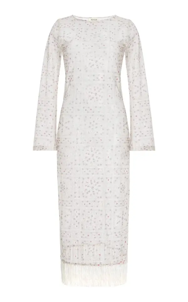 BOTEH Folkora Fringed Cotton Mesh Dress - White