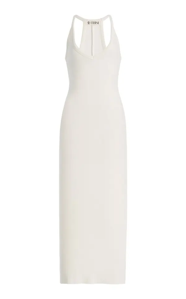 Eterne Ribbed Jersey Halter Maxi Dress - Ivory