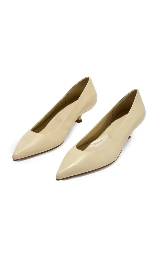 AeydĒ Cari Leather Kitten Heel Pumps - Ivory