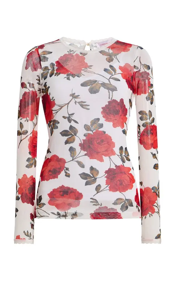 Carolina Herrera Floral Mesh Top - Ivory