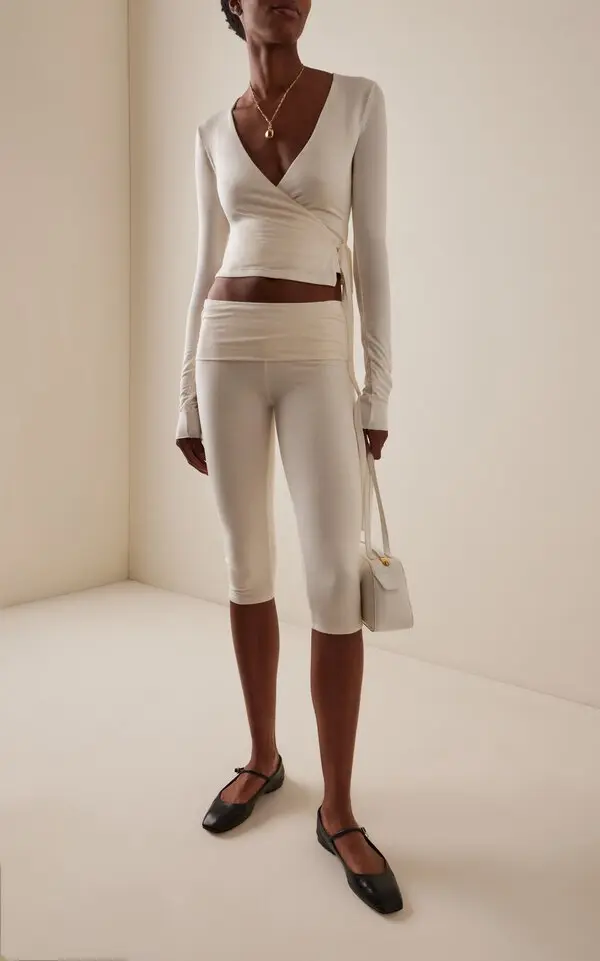 Eterne Jersey Wrap Top With Long Sleeves - Ivory