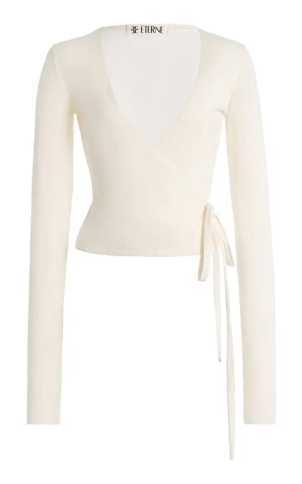 Eterne Jersey Wrap Top With Long Sleeves - Ivory
