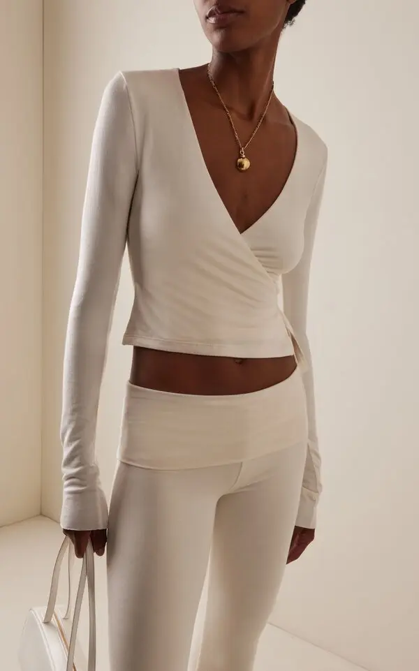 Eterne Jersey Wrap Top With Long Sleeves - Ivory