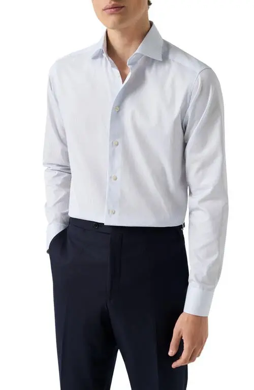 Eton Contemporary Fit Pinstripe Cotton Twill Dress Shirt - Light Blue