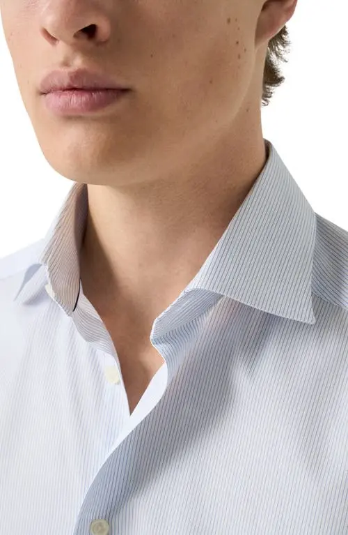 Eton Contemporary Fit Pinstripe Cotton Twill Dress Shirt - Light Blue