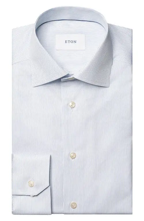 Eton Contemporary Fit Pinstripe Cotton Twill Dress Shirt - Light Blue