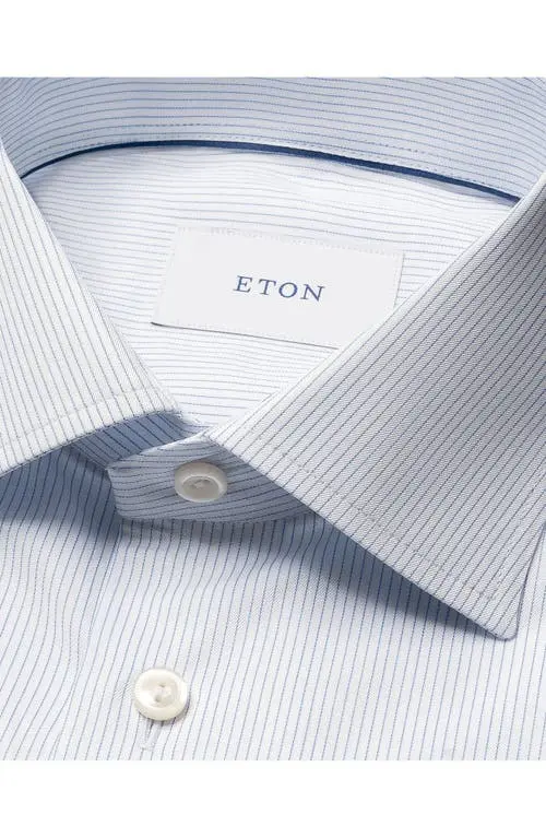 Eton Contemporary Fit Pinstripe Cotton Twill Dress Shirt - Light Blue