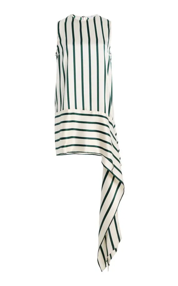 Bondi Born Cannes Sash-hem Striped Silk Mini Dress - Green