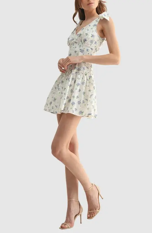 ALL IN FAVOR Floral Embroidered Eyelet Tie Strap Minidress