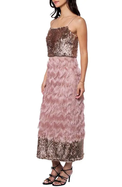 CIEBON Olivera Fringe & Sequin Midi Dress