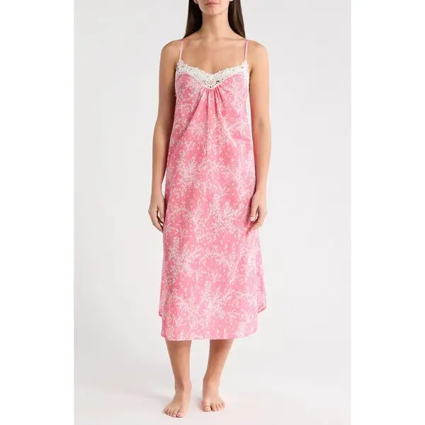 PAPINELLE Cheri Blossom Lace Trim Cotton Nightgown - Pink Lemonade