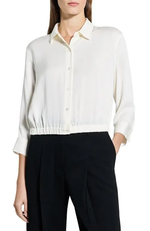 Theory Elastic Hem Silk Button-up Shirt - Ivory