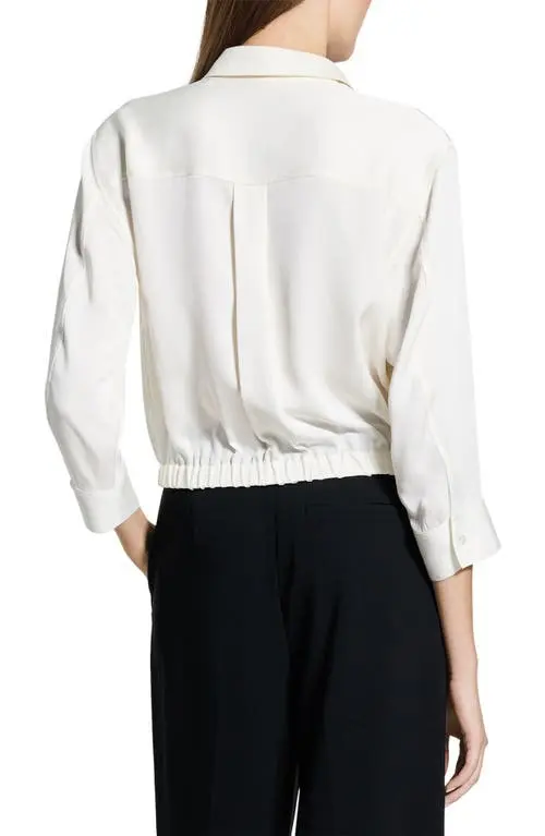 Theory Elastic Hem Silk Button-up Shirt - Ivory