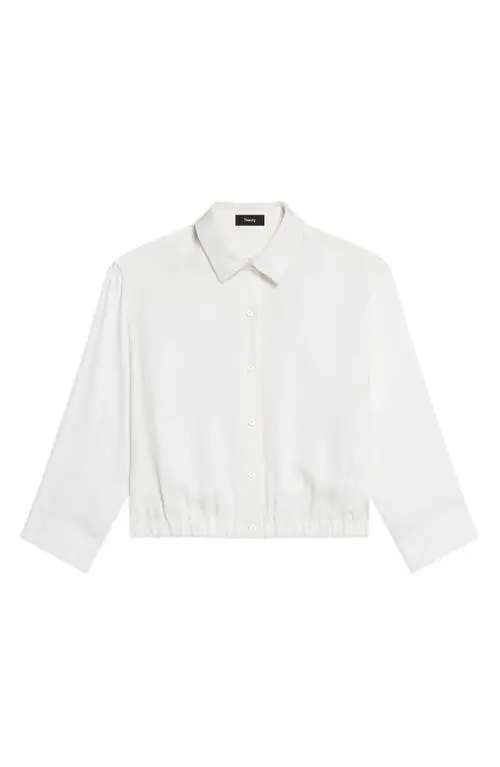 Theory Elastic Hem Silk Button-up Shirt - Ivory