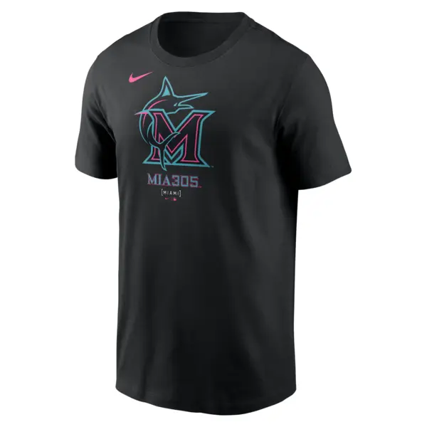 Nike Miami Marlins City Connect Large Logo Mlb T-shirt - Black