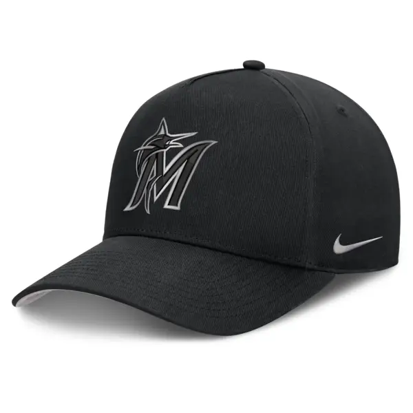Nike Miami Marlins Rise Dri-fit Mlb A-frame Trucker Adjustable Hat - Black
