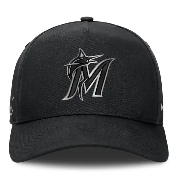 Nike Miami Marlins Rise Dri-fit Mlb A-frame Trucker Adjustable Hat - Black