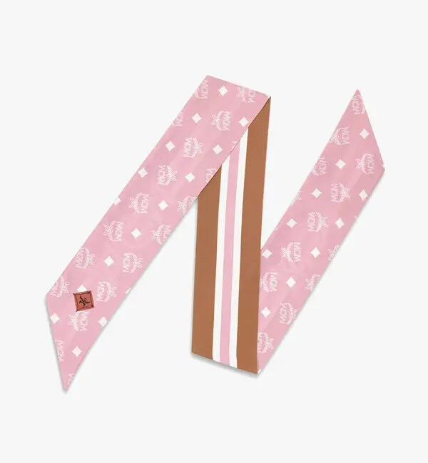 Mcm Monogram Print Petite Scarf In Organic Silk - Soft Pink