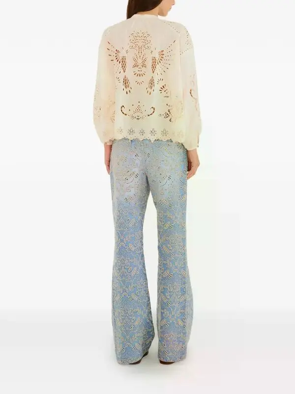 Farm Rio Floral-embroidered Flare Jeans - Blue