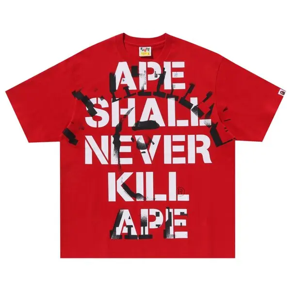 A BATHING APE Spray Print College Relaxed Fit Tee - Red