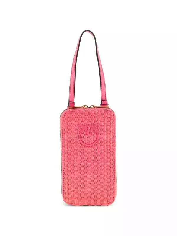 Pinko Love Birds Diamond Braided Raffia Smartphone Holder - Pink