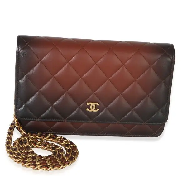 Chanel Ombre Quilted Lambskin Classic Wallet On Chain - Brown