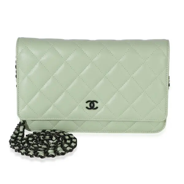 Chanel Quilted Lambskin Classic Wallet On Chain - Green