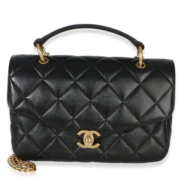 Chanel Quilted Lambskin Top Handle Flap Bag - Black