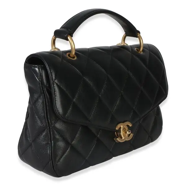 Chanel Quilted Lambskin Top Handle Flap Bag