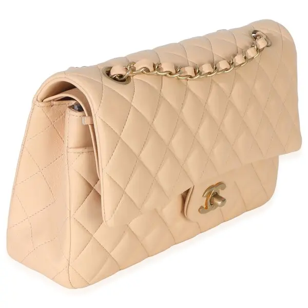 Chanel Quilted Lambskin Classic Double Flap Bag - Beige