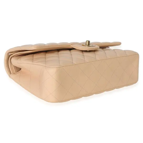 Chanel Quilted Lambskin Classic Double Flap Bag - Beige
