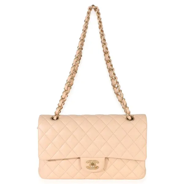 Chanel Quilted Lambskin Classic Double Flap Bag - Beige