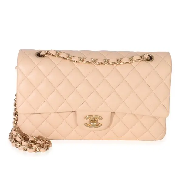 Chanel Quilted Lambskin Classic Double Flap Bag - Beige