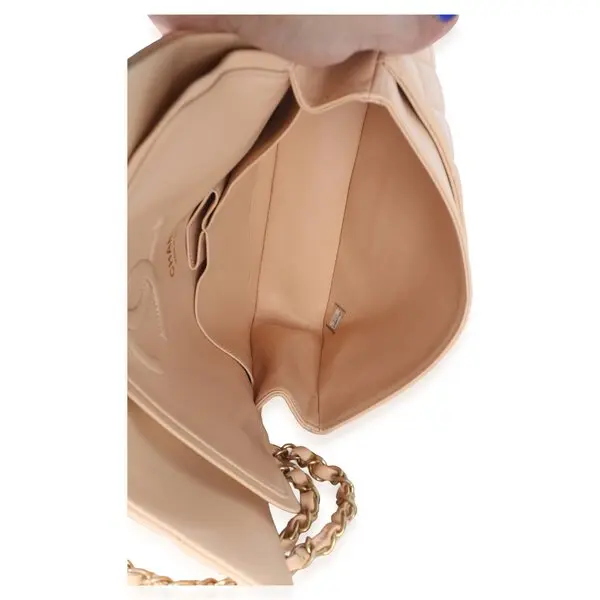 Chanel Quilted Lambskin Classic Double Flap Bag - Beige