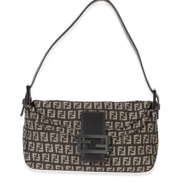 Fendi Ff Canvas Zucchino Double Flap Baguette - Brown