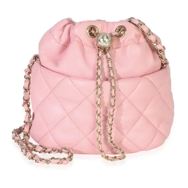 Chanel Quilted Lambskin Pearl Drawstring Bucket Bag