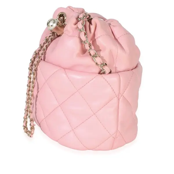 Chanel Quilted Lambskin Pearl Drawstring Bucket Bag