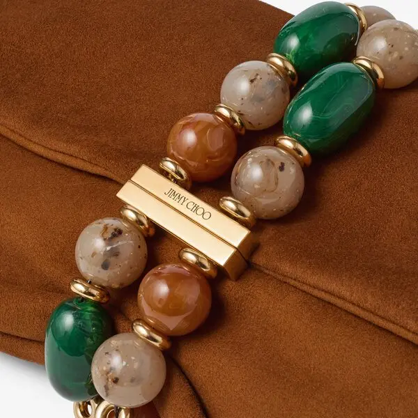 JIMMY CHOO Zandra Suede Clutch With Beaded Bracelet - Tan/gold