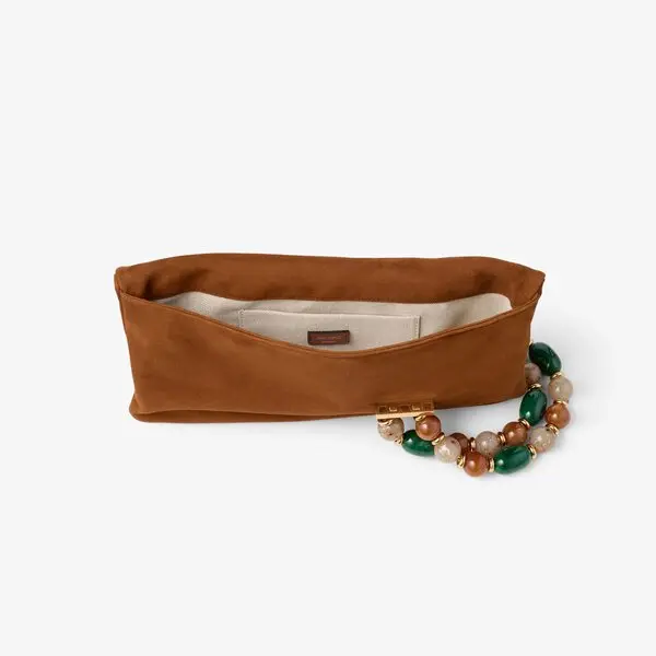 JIMMY CHOO Zandra Suede Clutch With Beaded Bracelet - Tan/gold