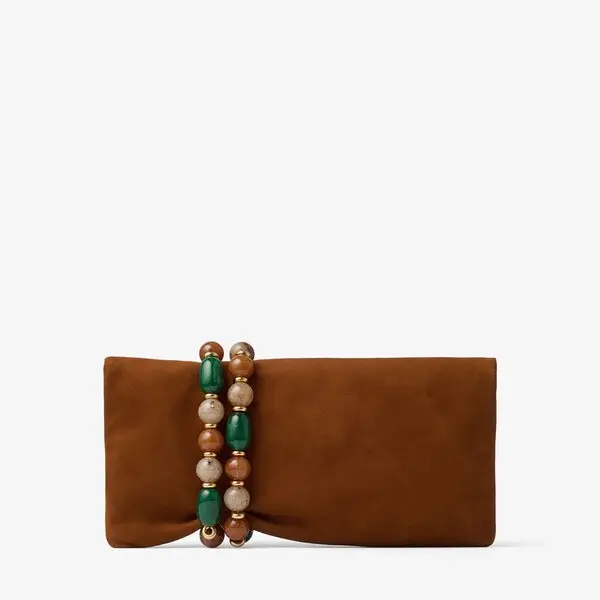 JIMMY CHOO Zandra Suede Clutch With Beaded Bracelet - Tan/gold
