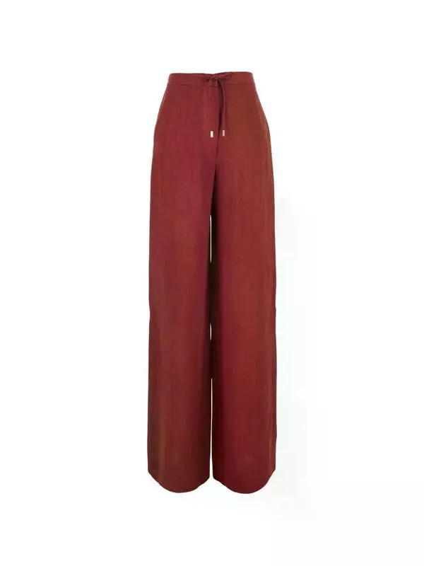 Max Mara Drawstring Linen Palazzo Pants - Red