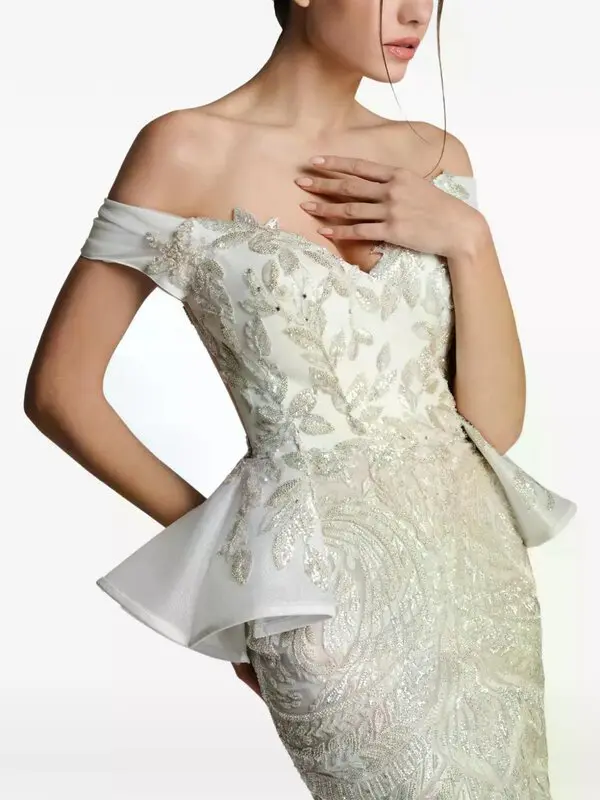 IMROSKA Sequin-embellished Peplum Maxi Dress