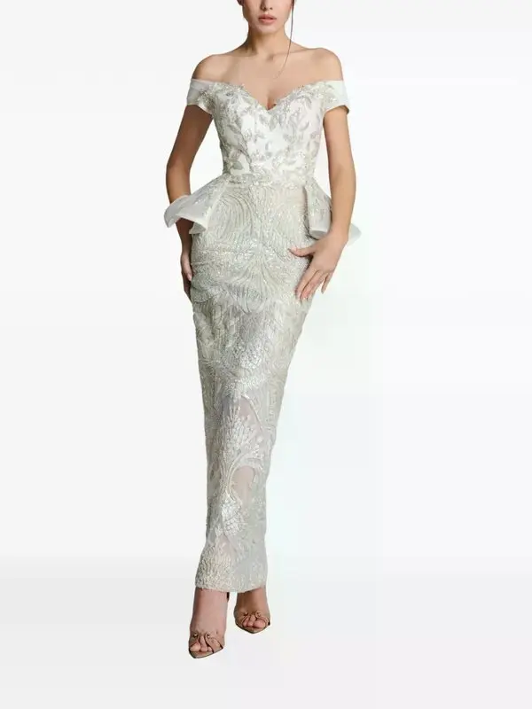 IMROSKA Sequin-embellished Peplum Maxi Dress