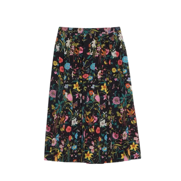 Gucci Printed Silk Midi Skirt - Black