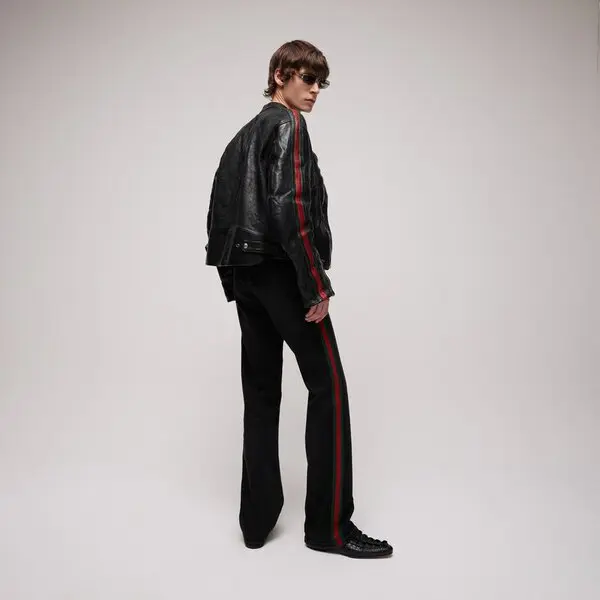 Gucci Buffalo Leather Biker Jacket With Web Detail