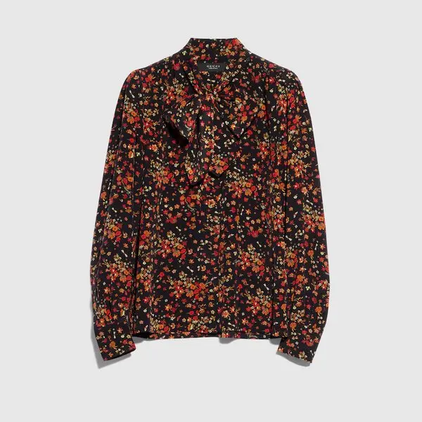 Gucci Printed Silk Shirt With Self-tie Bow